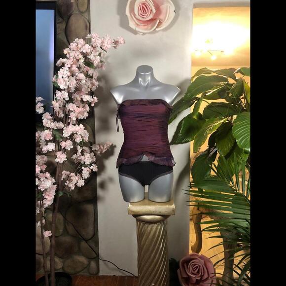 Tops | Corset Top Strapless Blouse Purple Silk Beveled Side Xip | Poshmark